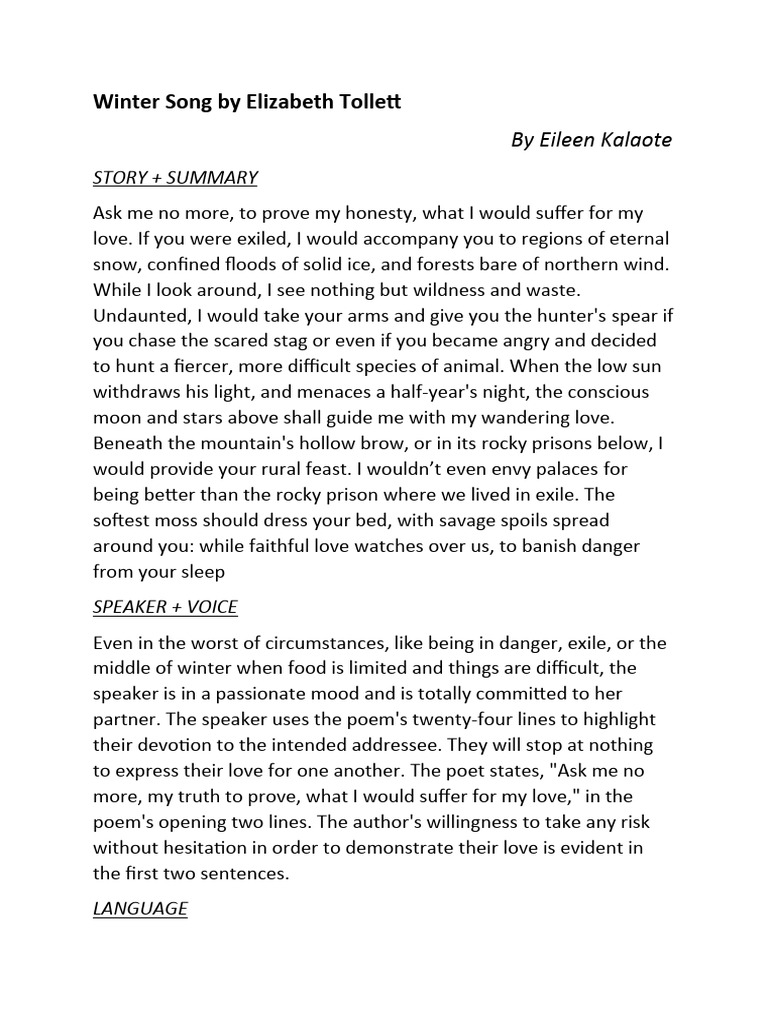 Analysis of "Winter Song" by Tollett | PDF | Poetry | Rhyme