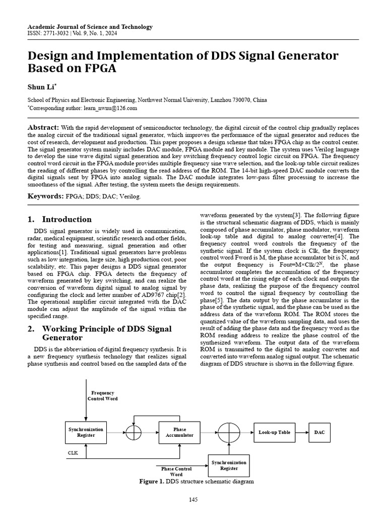 Design and Implementation of DDS Signal Generator | Download Free PDF | Field Programmable Gate ...