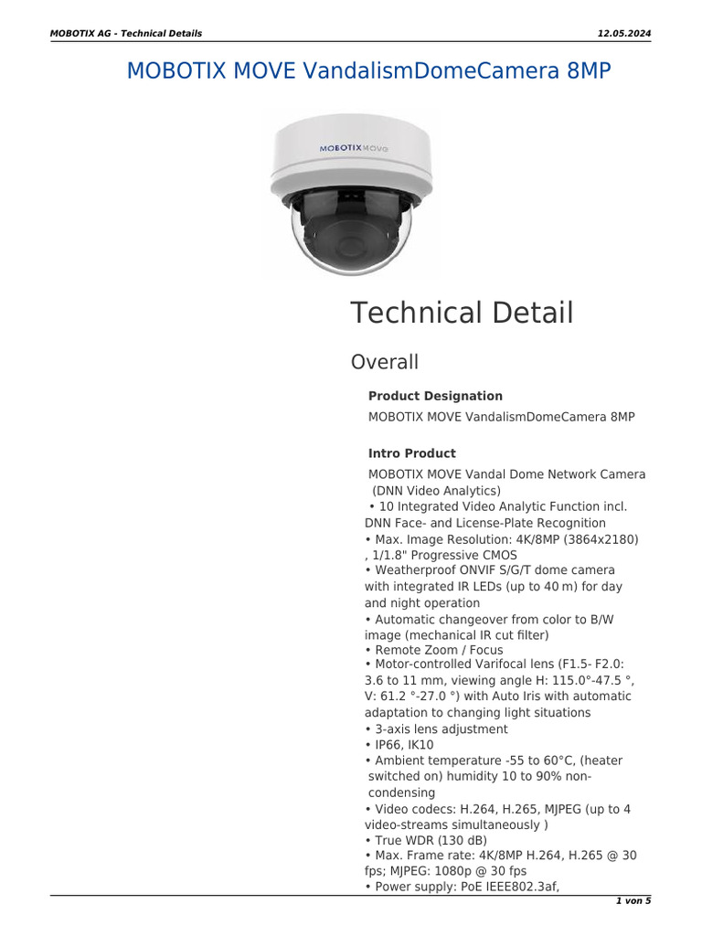 Technical-Details-Mx-VD1A-8-IR-VA_INA | PDF | Camera | Camera Lens