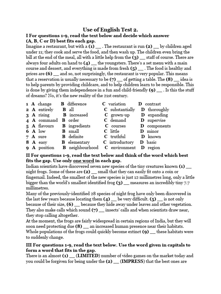 Use of English Test 2 | PDF | Frog