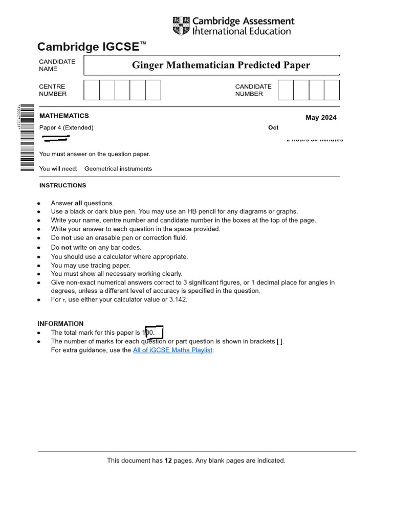 Prediction Paper 4 0580 May 2024 Solutions | PDF | Sphere | Geometry