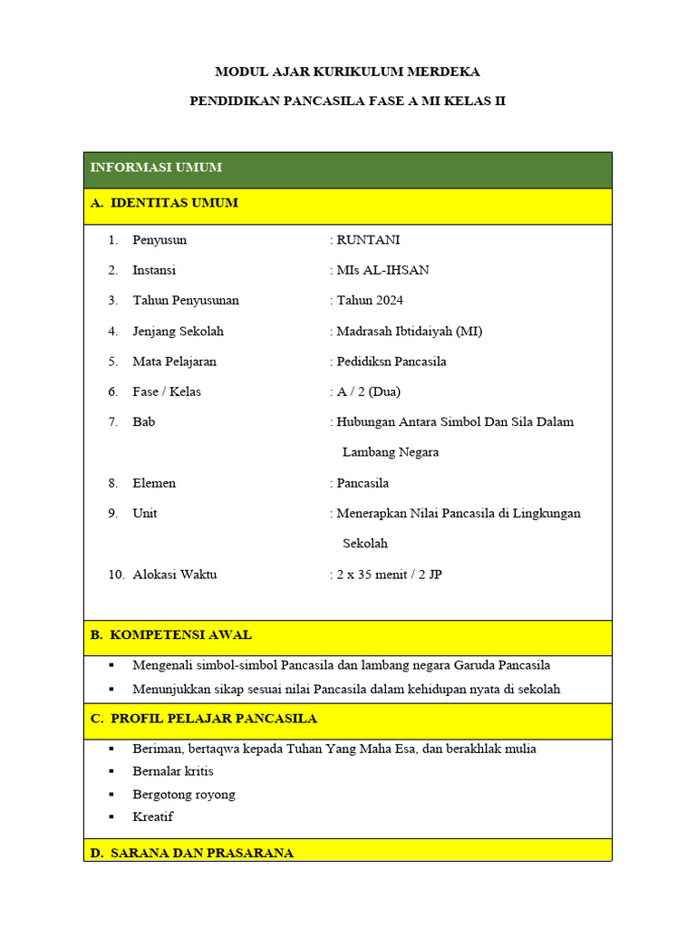 Modul Ajar PKN Kelas 2 Done | PDF Modul Ajar PKN Kelas 2 Done | PDF