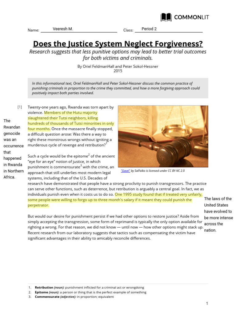 Kami Export - Veeresh Malkari - Commonlit Does The Justice System Neglect Forgiveness | PDF ...