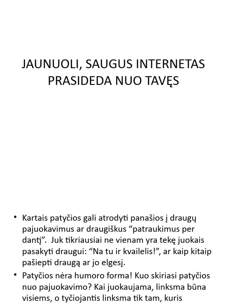 Jaunuoli, Saugus Internetas Prasideda Nuo Tavęs | PDF