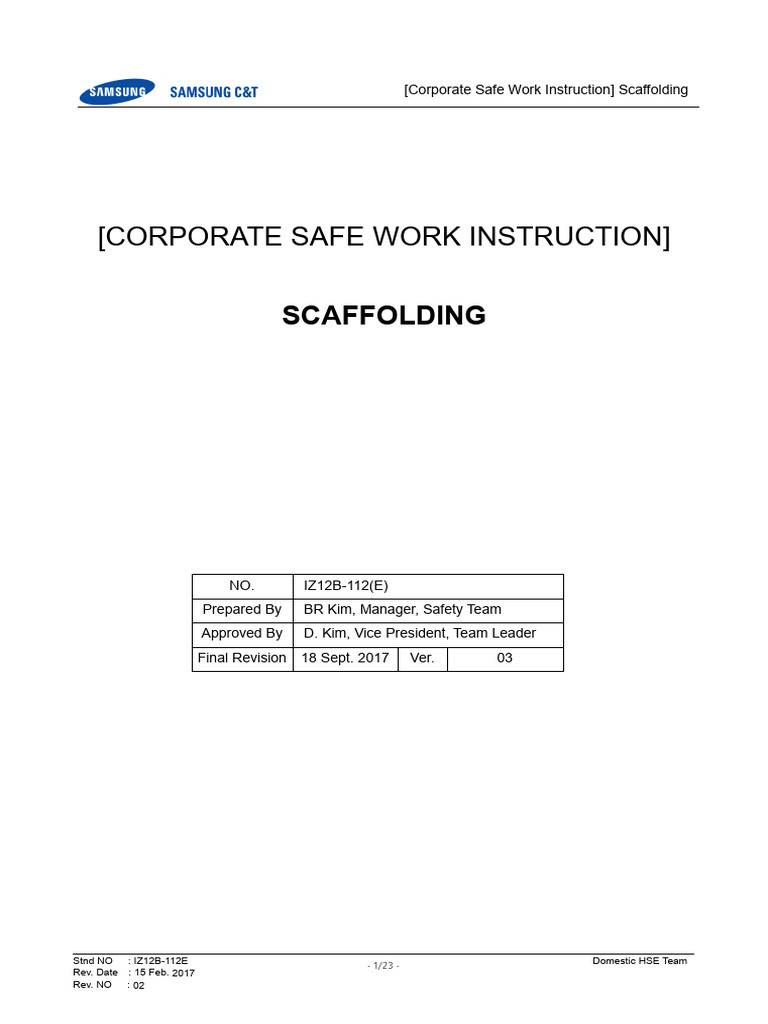 (IZ12B-112 (E) ) (Corporate Safety Work Instruction) Scaffolding | PDF ...
