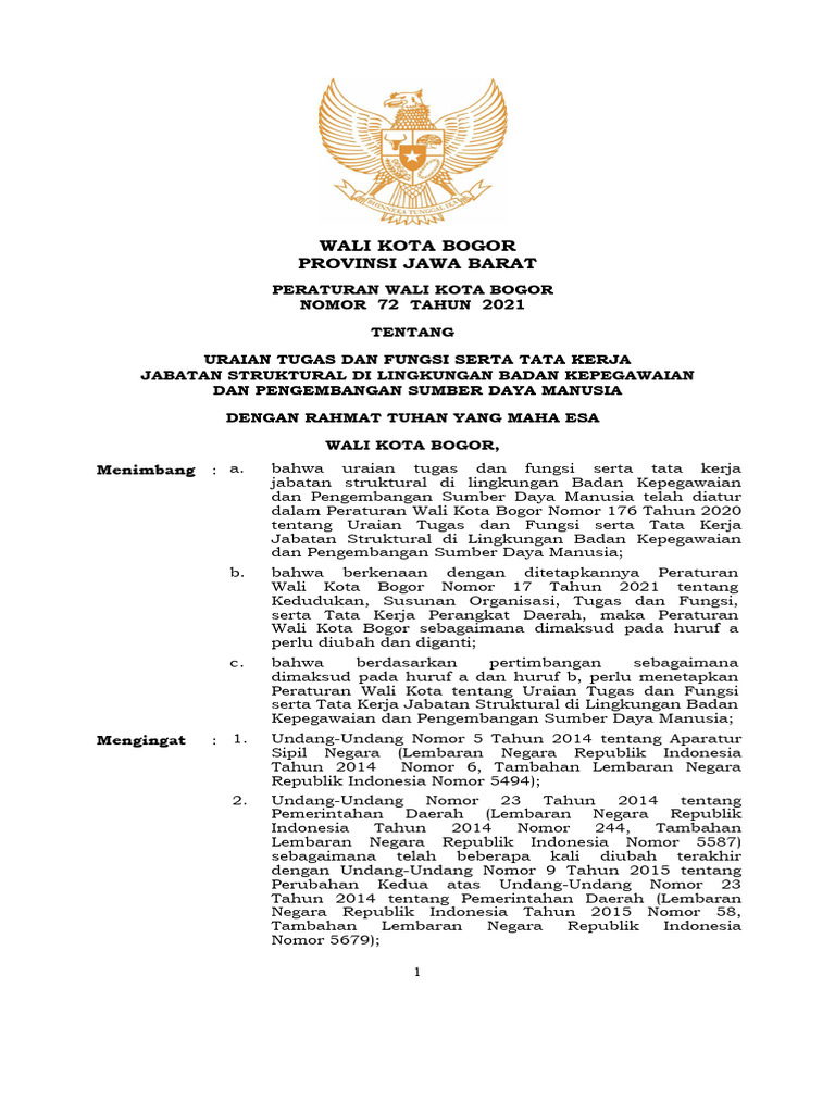 Perwal 72 Tahun 2021TUPOKSI | PDF