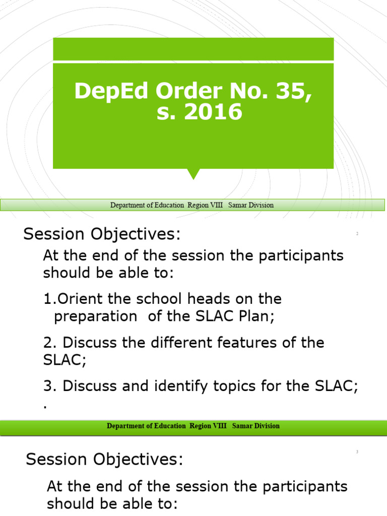 DepEd Order 35: SLAC Plan Overview | PDF | Teachers | Learning