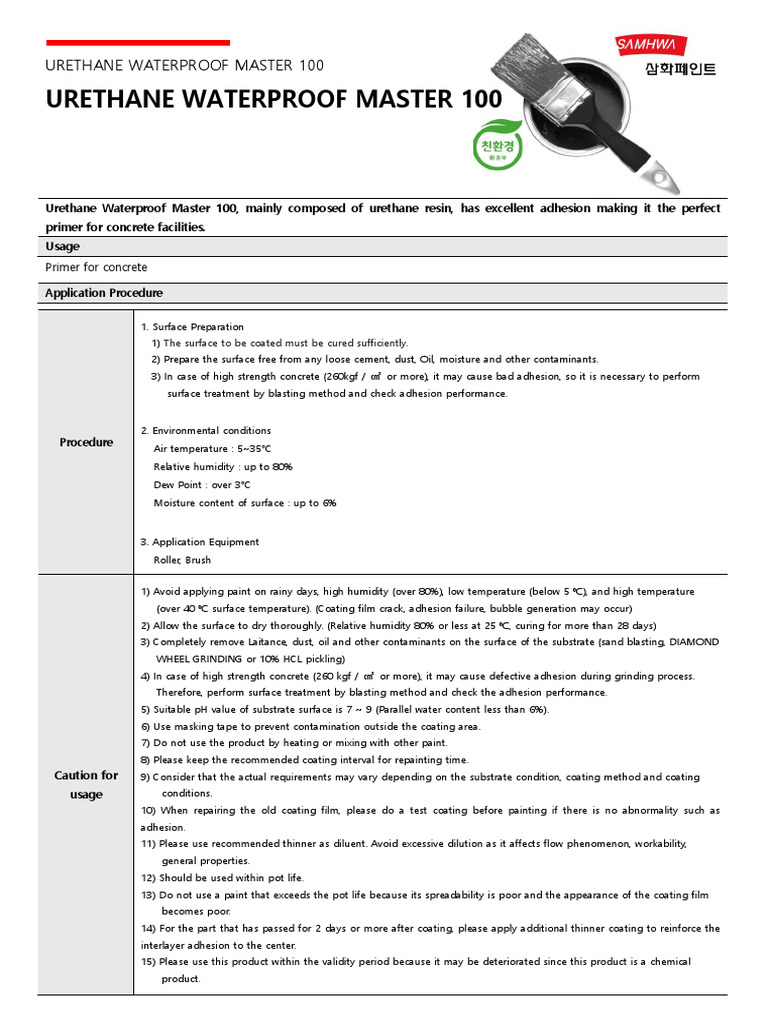 Urethane Waterproof Master 100 (TDS) | PDF | Paint | Concrete
