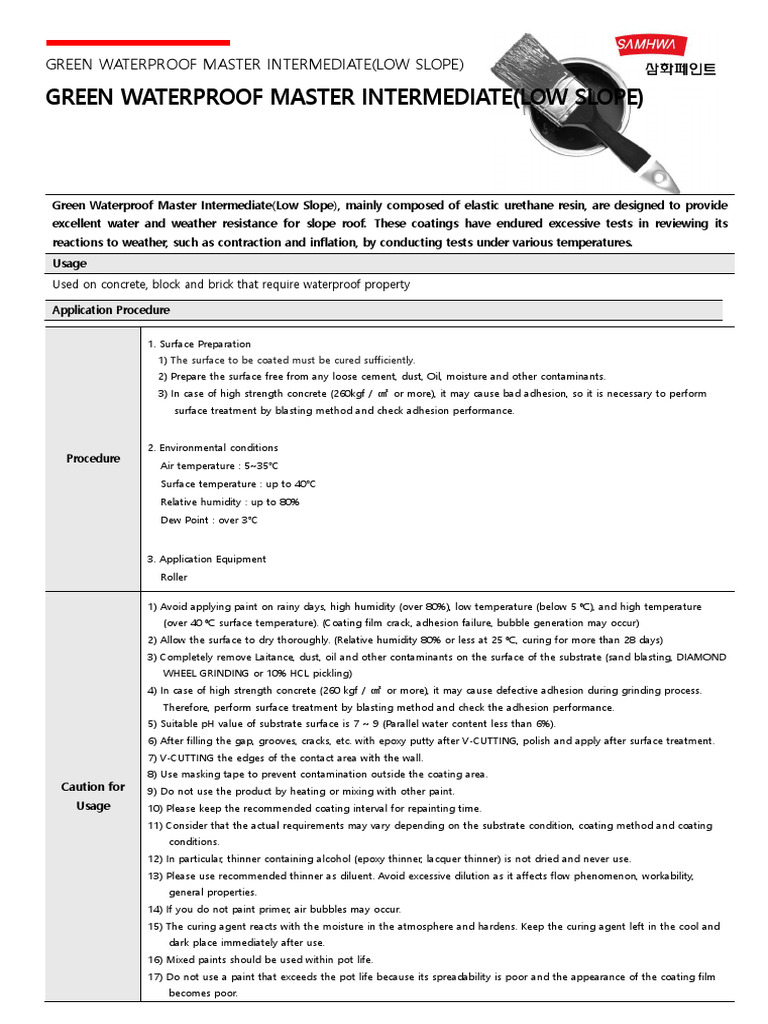 Green Waterproof Master Intermediate (Low Slope) | PDF | Paint | Concrete