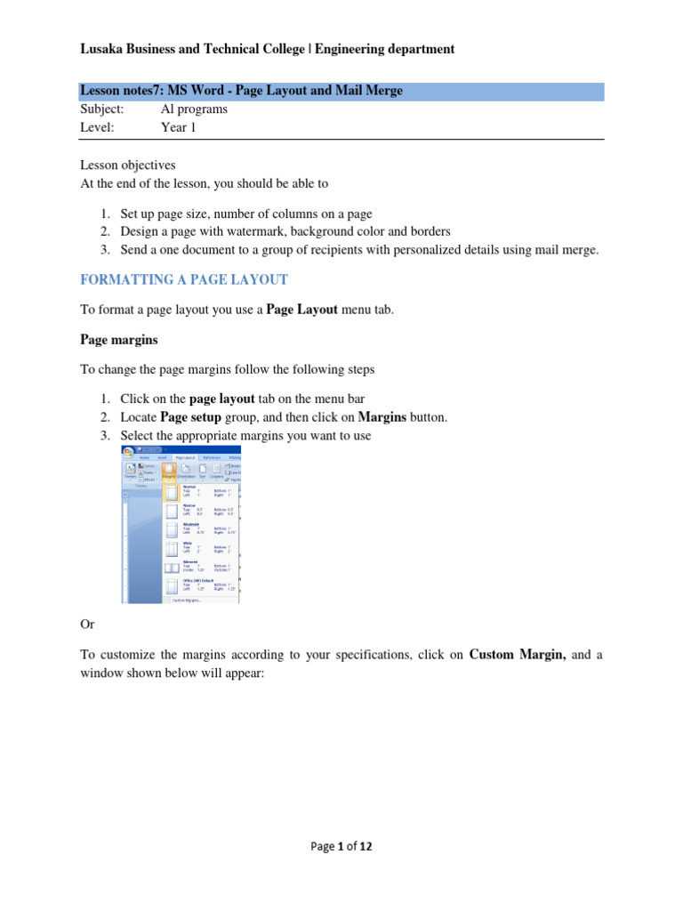 Word 3 - PageLayout and MailMerge | PDF | Page Layout | Icon (Computing)