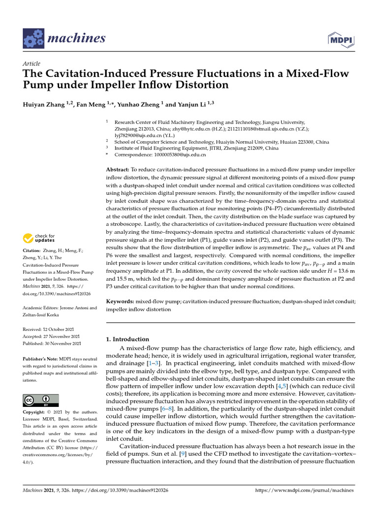 The Cavitation Induced Pressure Fluctuations In A Mixed Flow Pump Under