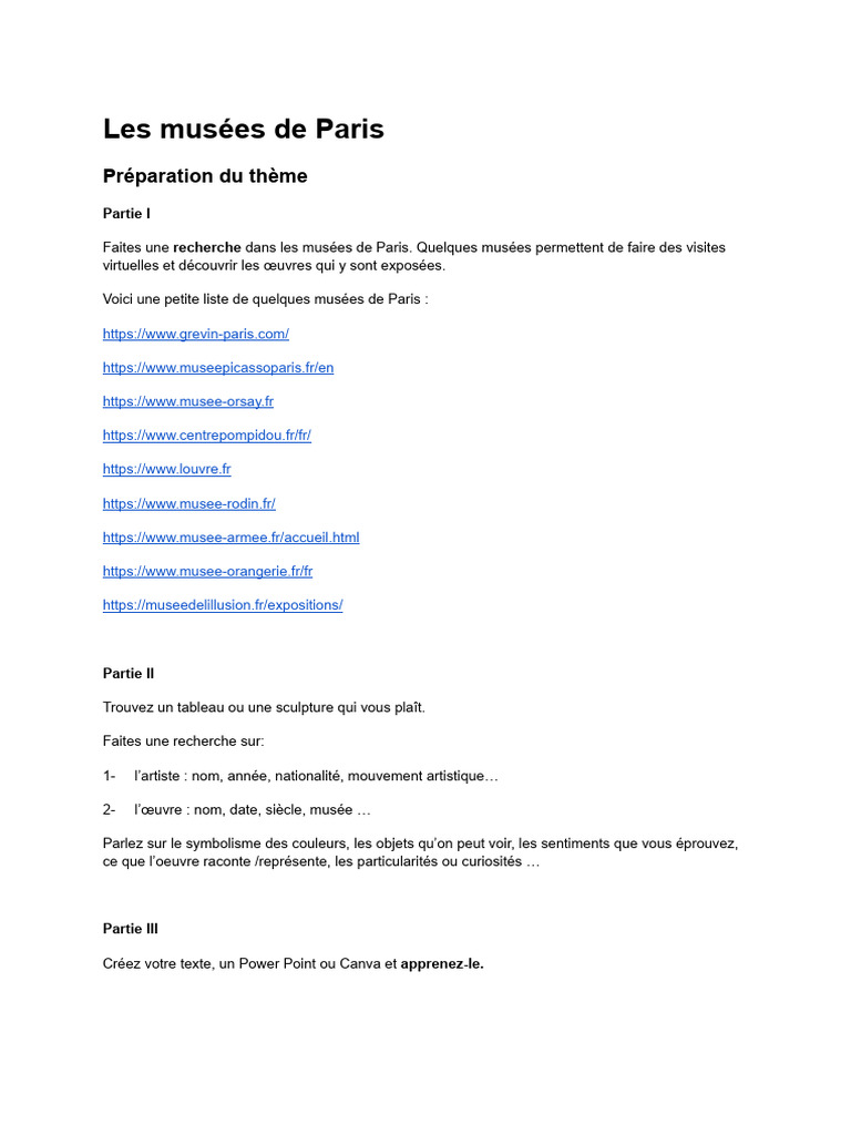 Musées de Paris : Guide et Liste | PDF