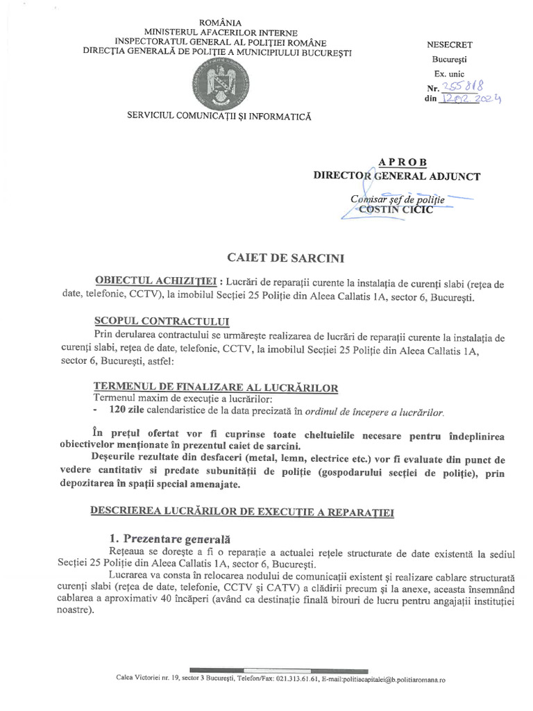 Caiet de Sarcini Raparatii Curenti Slabi Sectia 25 | PDF