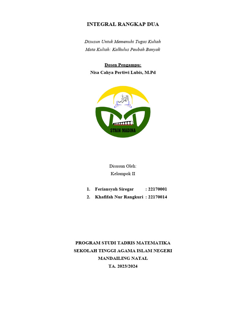 Panduan Integral Rangkap Dua Matematika | PDF