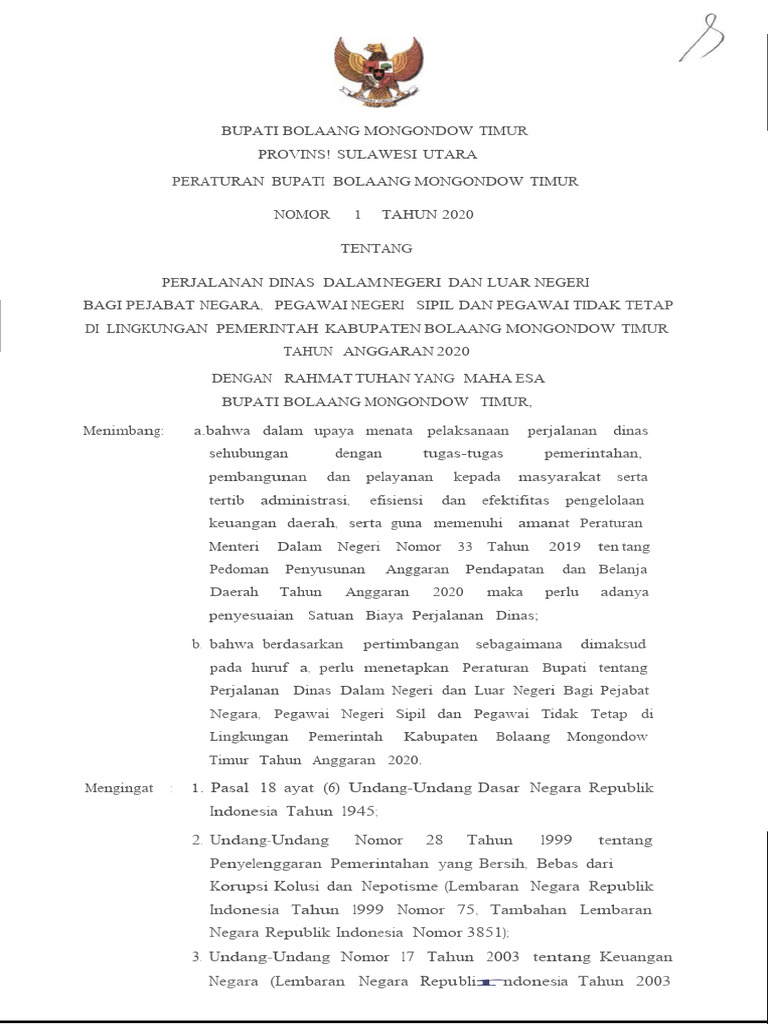 Perbup No. 1 Tahun 2020 | PDF