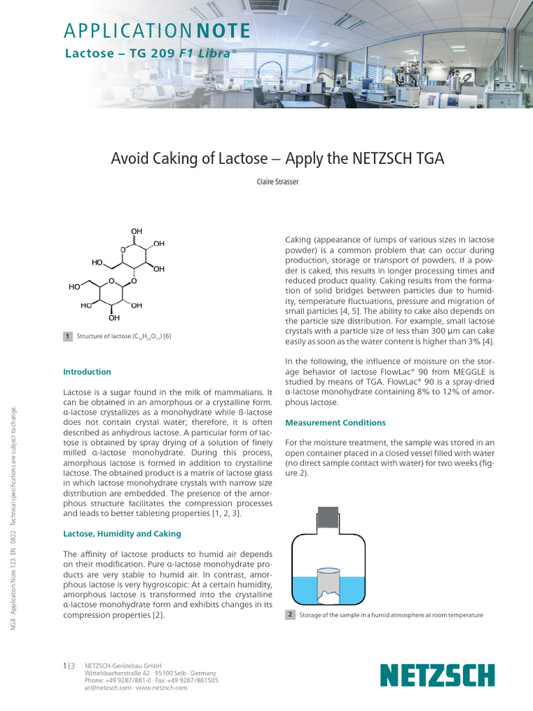 An 123 - Avoid Caking of Lactose - Apply The NETZSCH TGA | PDF ...