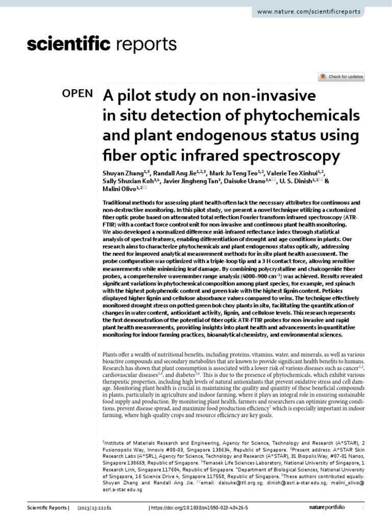 A pilot study on non-invasive in situ detection of phytochemicals and ...