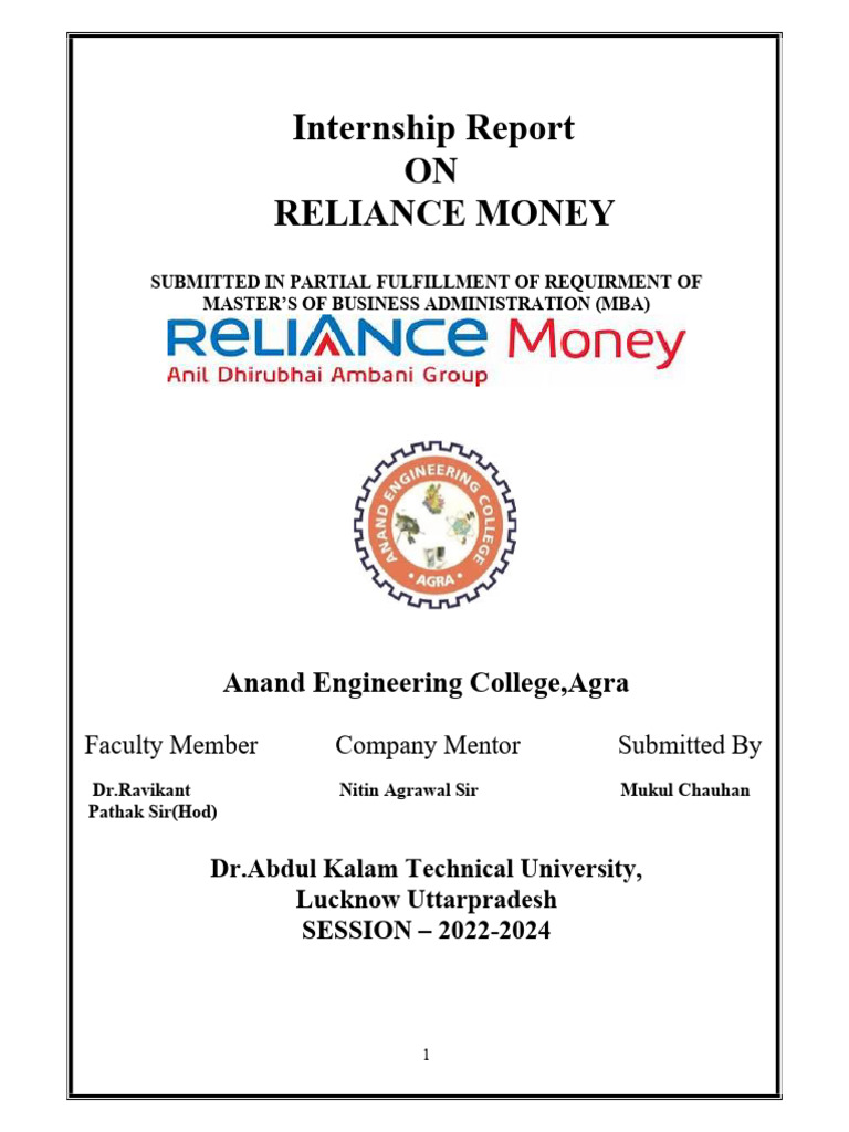 Report On Reliance Smart Money | PDF | Investment Fund | Investing