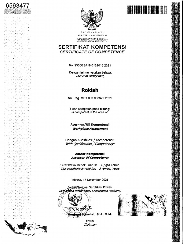 Sertifikat Buk Rokiah Kom | PDF