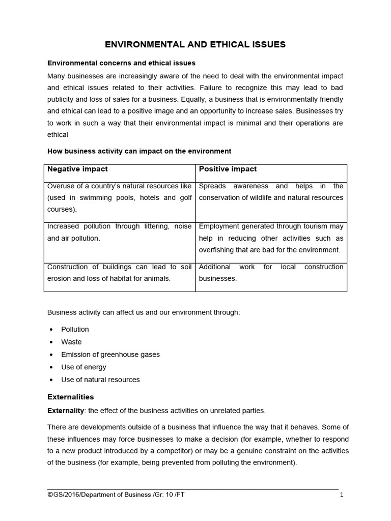 Environmental and Ethical Issues | PDF | Sustainability | Pollution