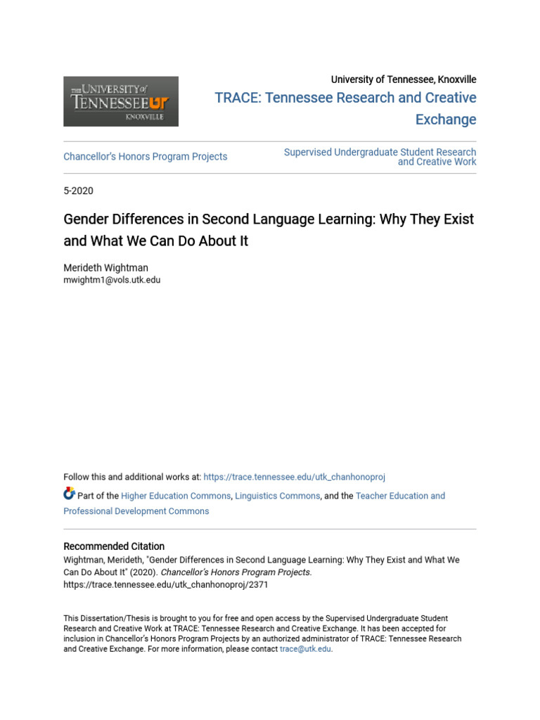 Gender Differences in Second Language Learning - Why They Exist A ...