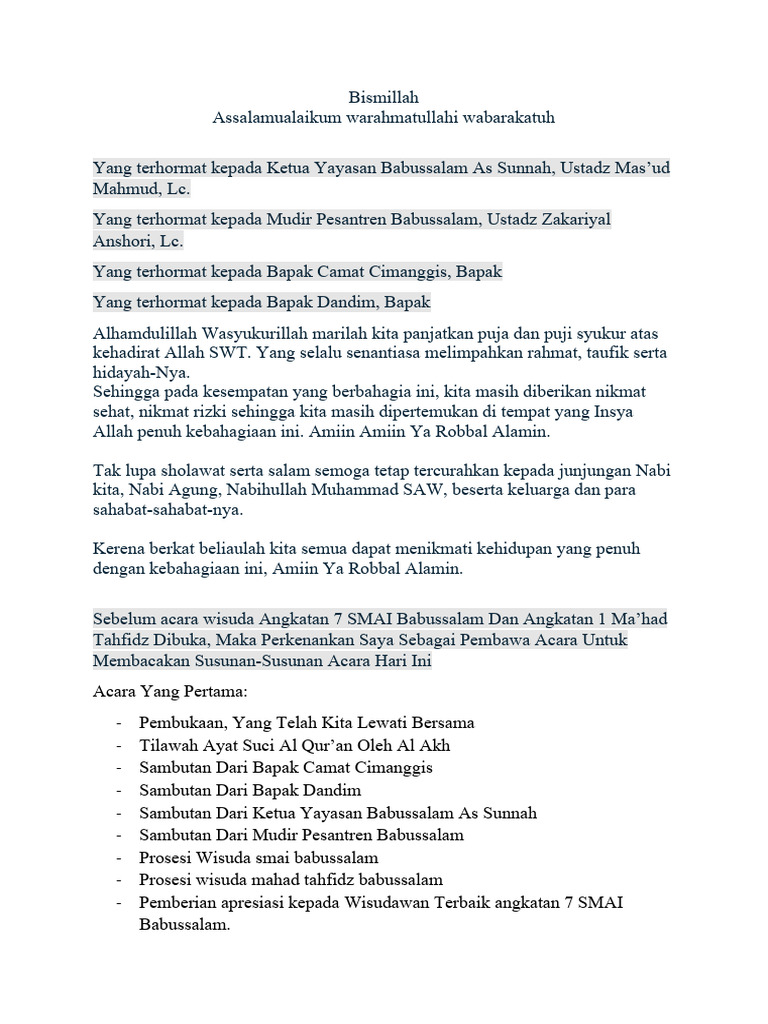 Teks MC Wisuda 7 | PDF
