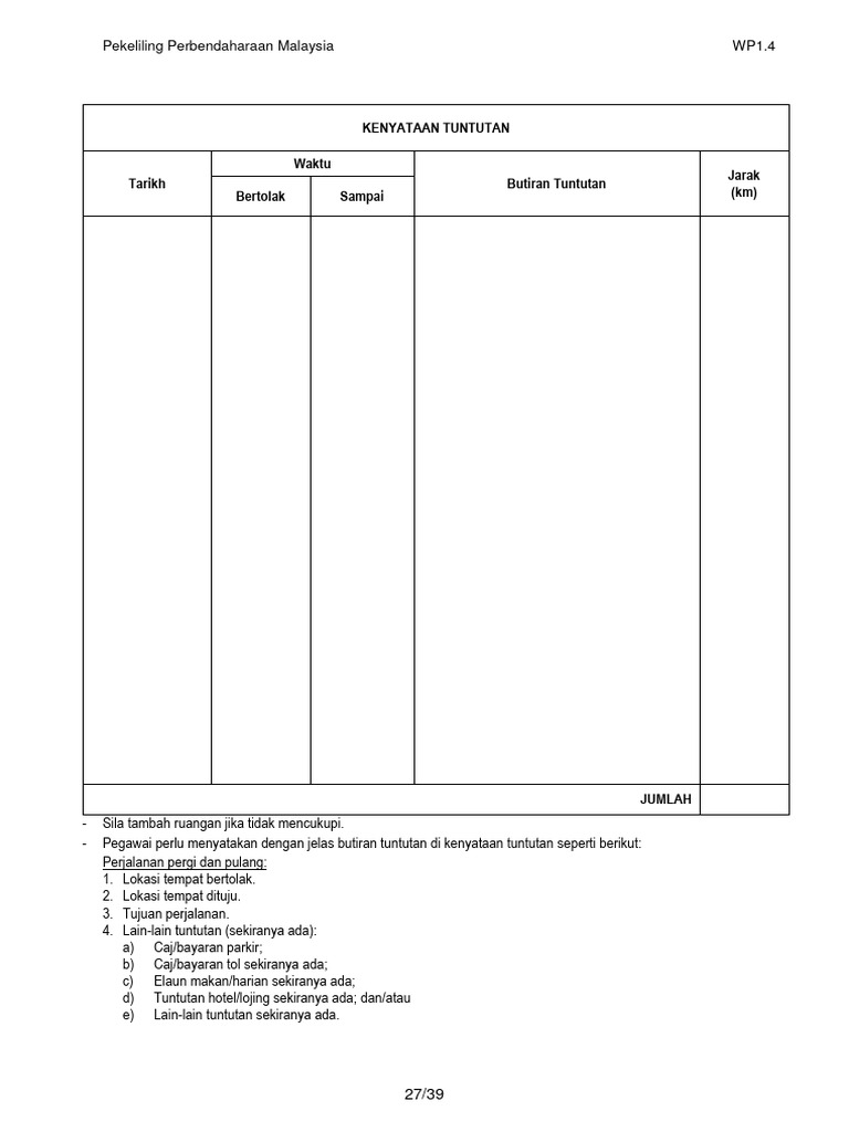 Kenyataan Tuntutan Waktu Butiran Tuntutan Jarak (KM) Bertolak Sampai | PDF