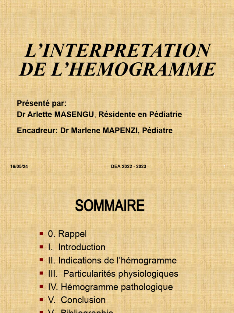 Presentation 3 Interpretation Hemogramme | PDF | Anémie | Vertébrés