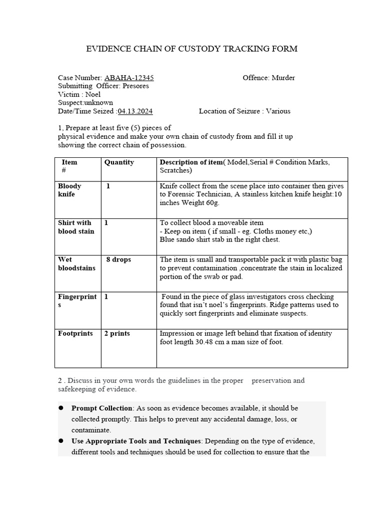 Evidence Chain of Custody Tracking Form | PDF | Fingerprint