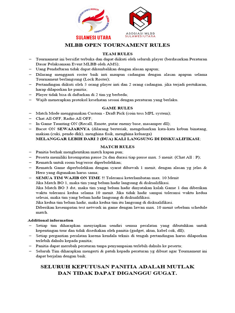 Rules MLBB Open Tournament | PDF