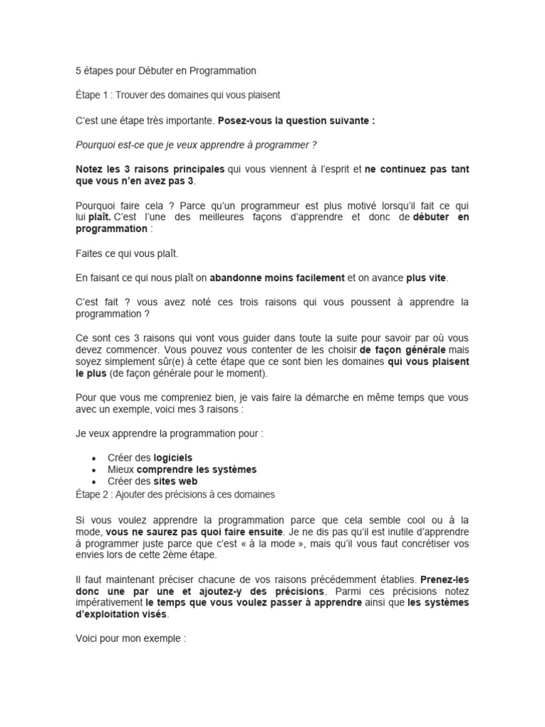 5 Étapes Pour Débuter en Programmation | PDF | Programmation informatique | Langage de programmation