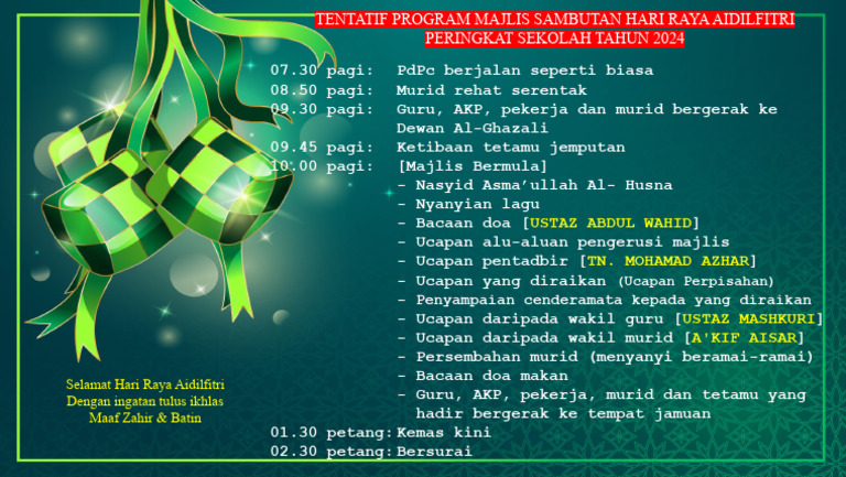 Tentatif Program Hari Raya | PDF