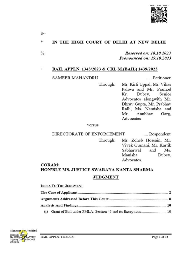 Sameer Mahendru Bail Order | PDF | Bail | Crimes