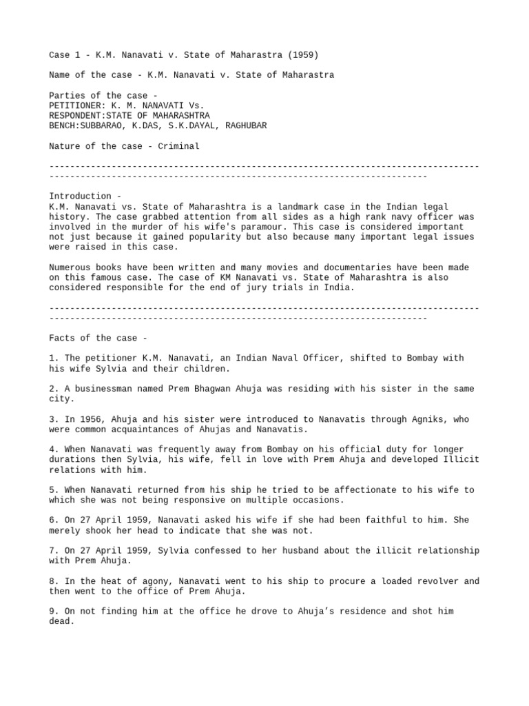 K.M. Nanavati Case Overview | PDF | Justice | Crime & Violence