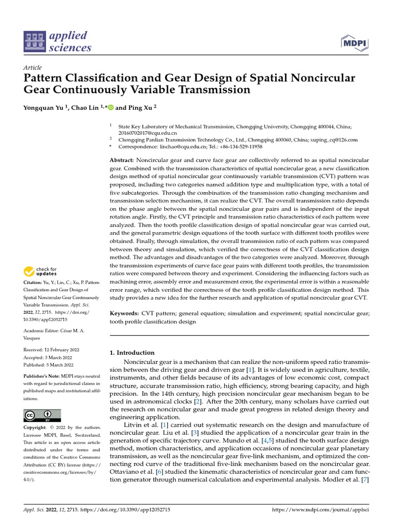 Pattern Classification and Gear Design of Spatial | PDF | Gear | Clutch