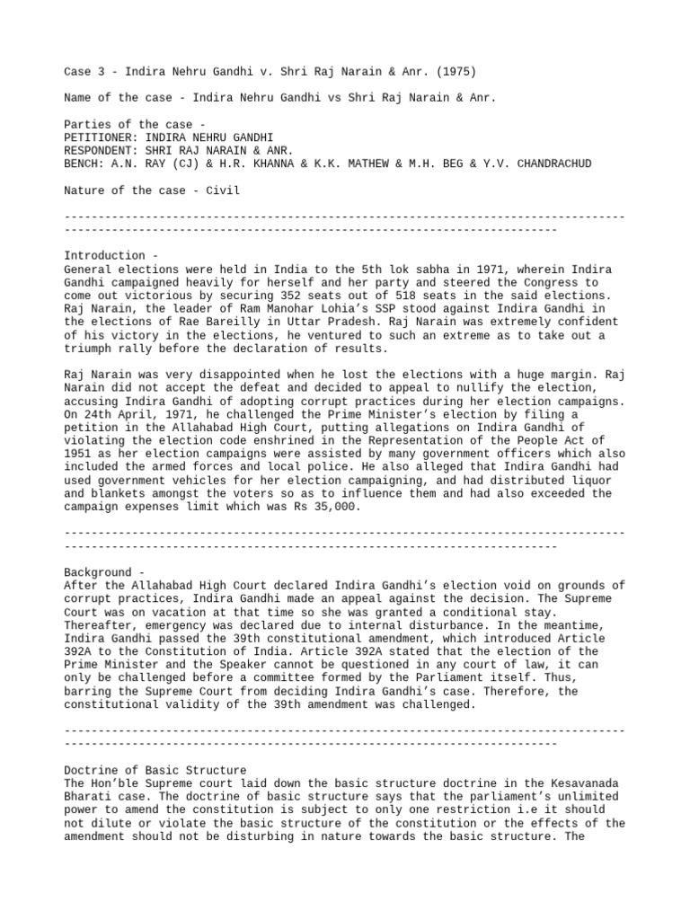 Indira Nehru Gandhi Vs SHR | PDF | Constitution | Political Law