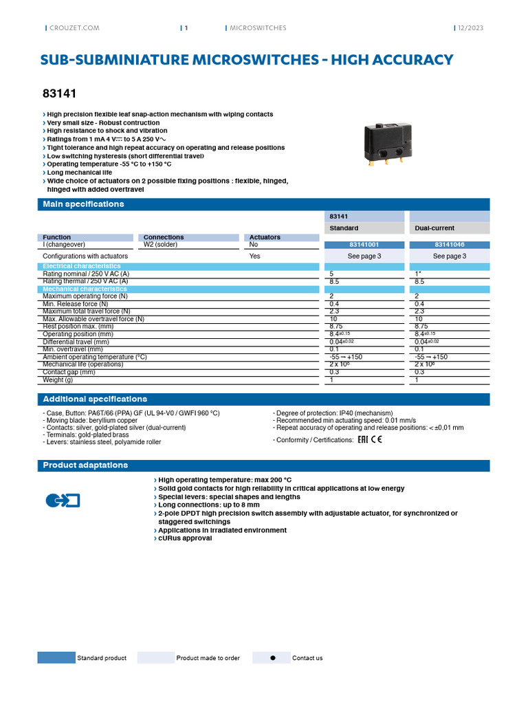 High Precision Sub-Subminiature Switches | PDF | Materials | Mechanical ...