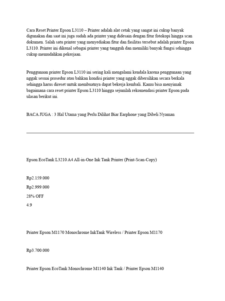 Reset Printer Epson | PDF | Komputer