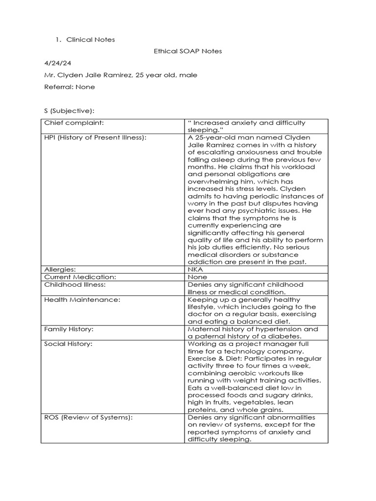 Clinical Notes Pdf Healthy Diet Anxiety