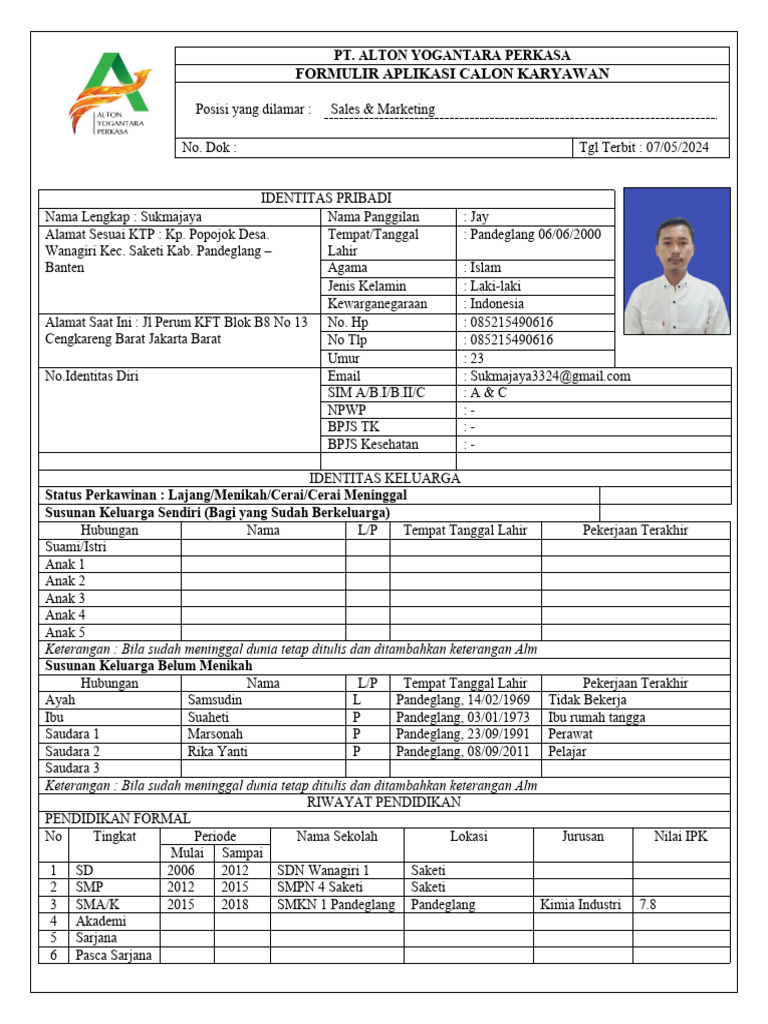 Formulir Aplikasi Karyawan | PDF