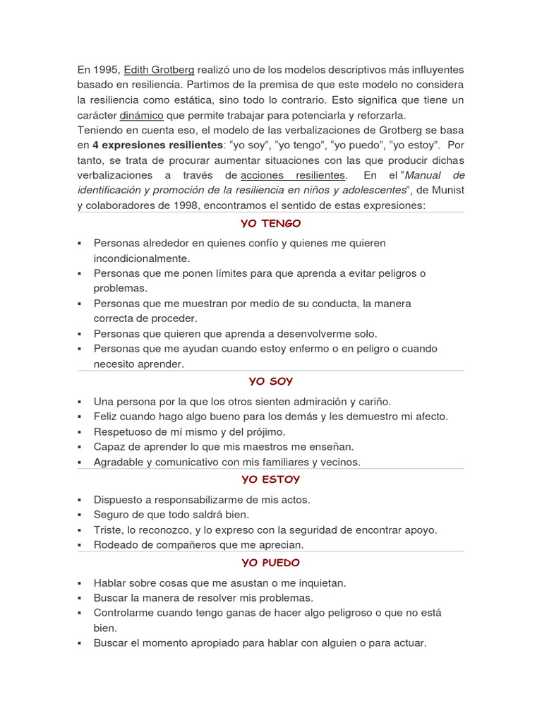Modelo de Resiliencia de Grotberg | PDF