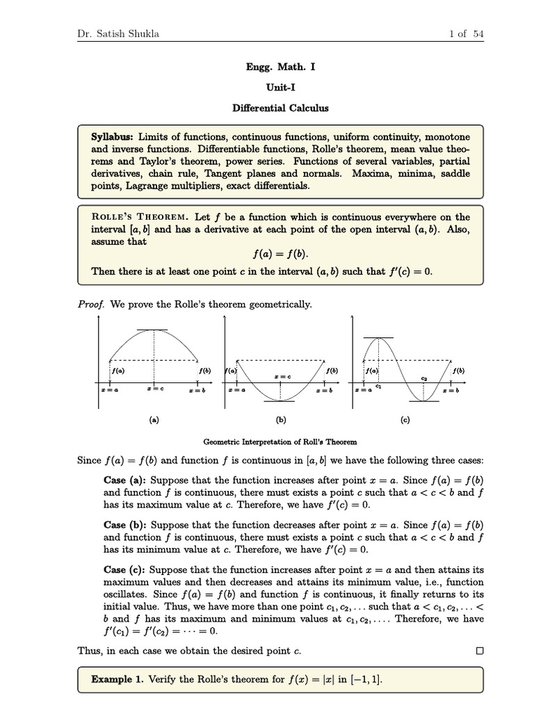 Rolle's Theorem and Mean Value Theorem Examples | PDF | Differential Calculus | Function ...