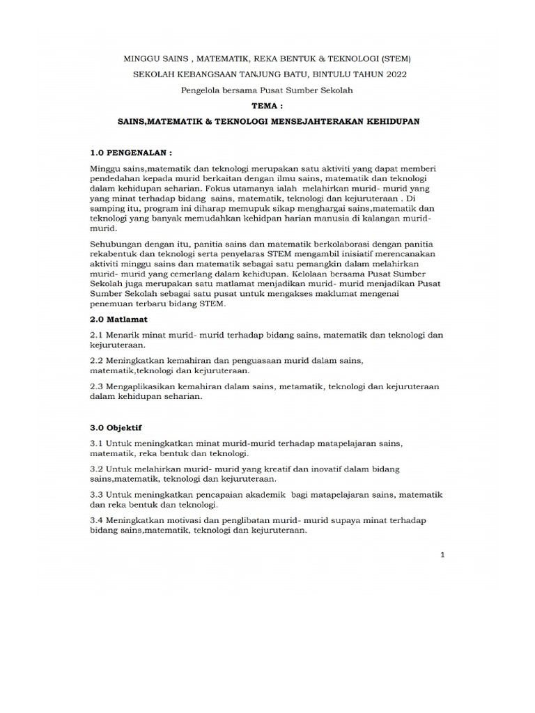 Kertas Kerja Minggu STEM 2022 - CONTOH | PDF