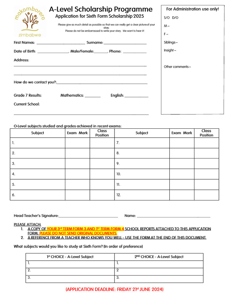 MAK Sixth Form Application Form 2025 | PDF