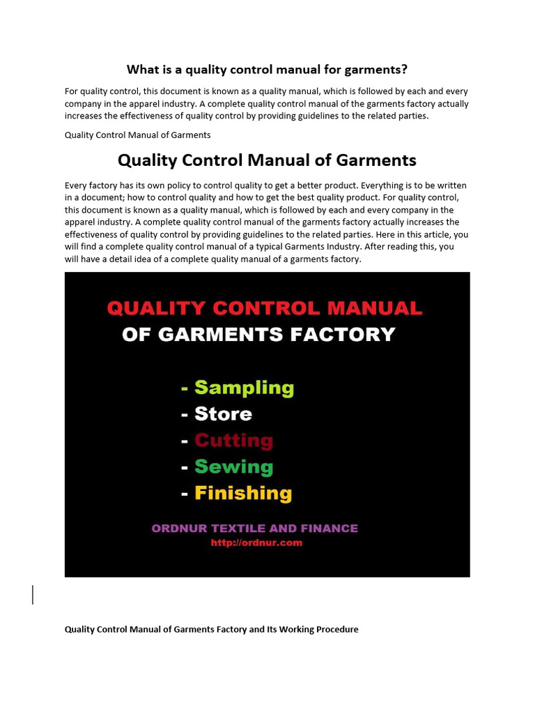 What Is A Quality Control Manual For Garments UNIT 4 | PDF | Textiles