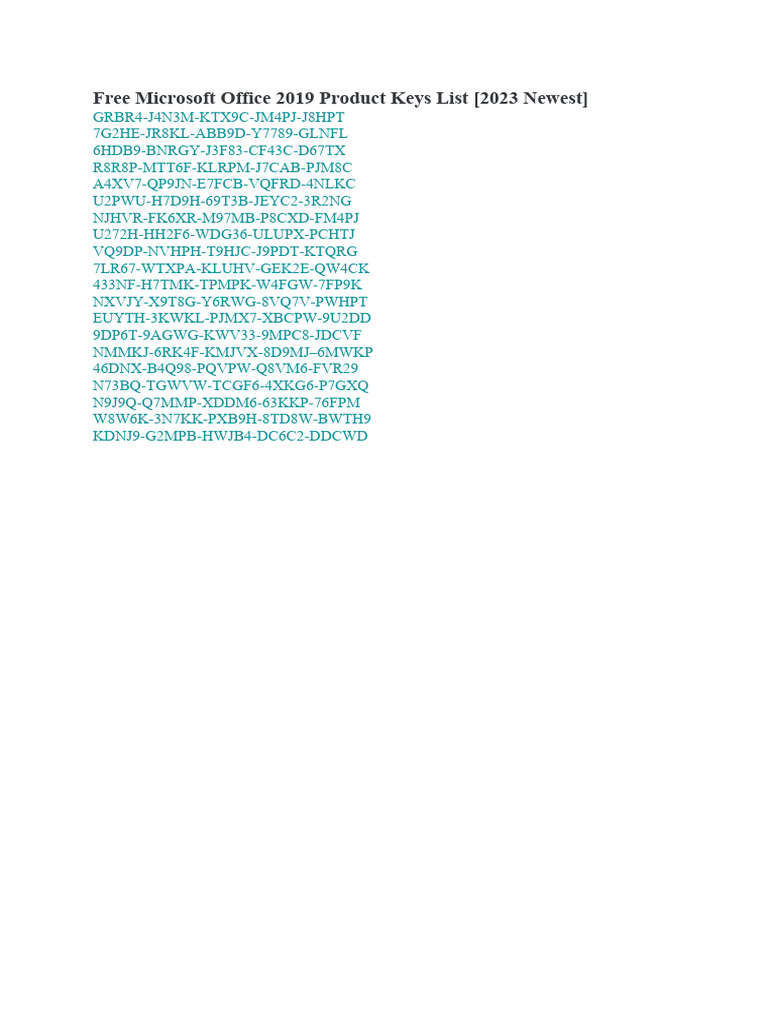 Free Microsoft Office 2019 Product Keys List | PDF | Business | Computers