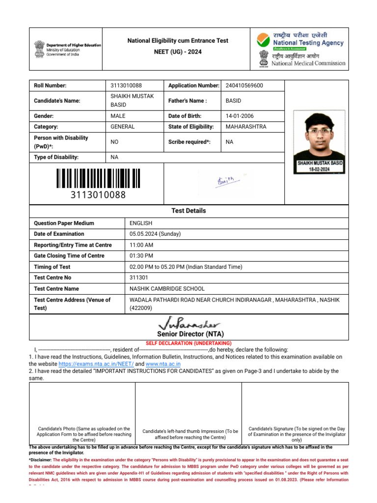 Https Neet - Ntaonline.in Frontend Web Admitcard Index | PDF | Identity ...