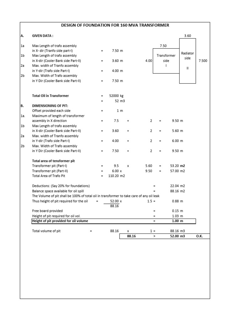 Design of 160 MVA TF - FDN | PDF | Bending | Foundation (Engineering)