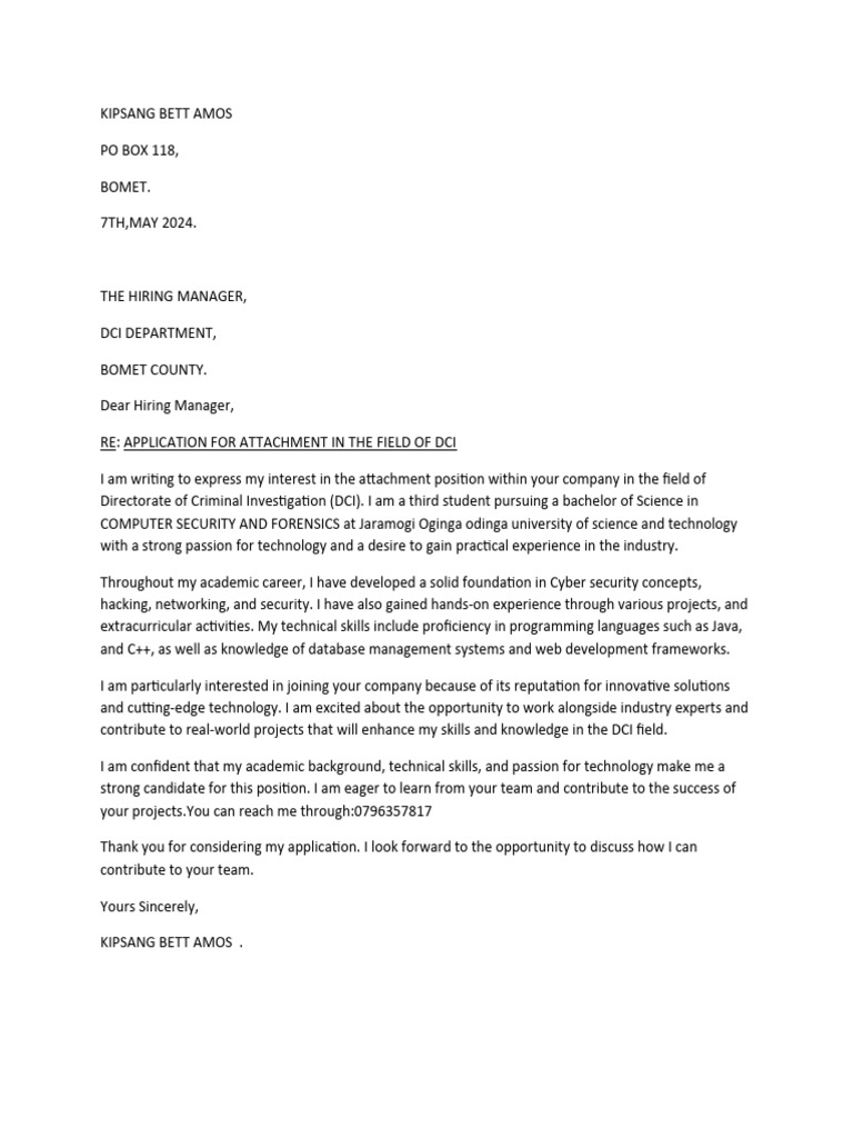 DCI Internship Application by Kipsang Bett | PDF