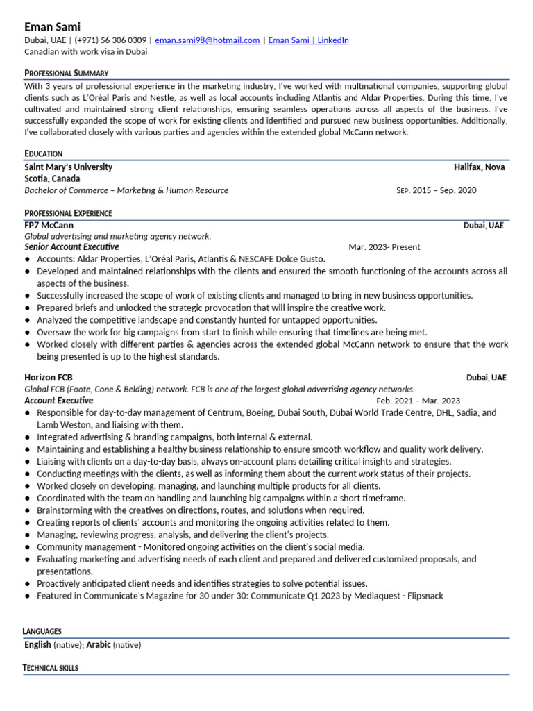 IE - CV - Template - English - Eman Sami | PDF | Advertising | Business